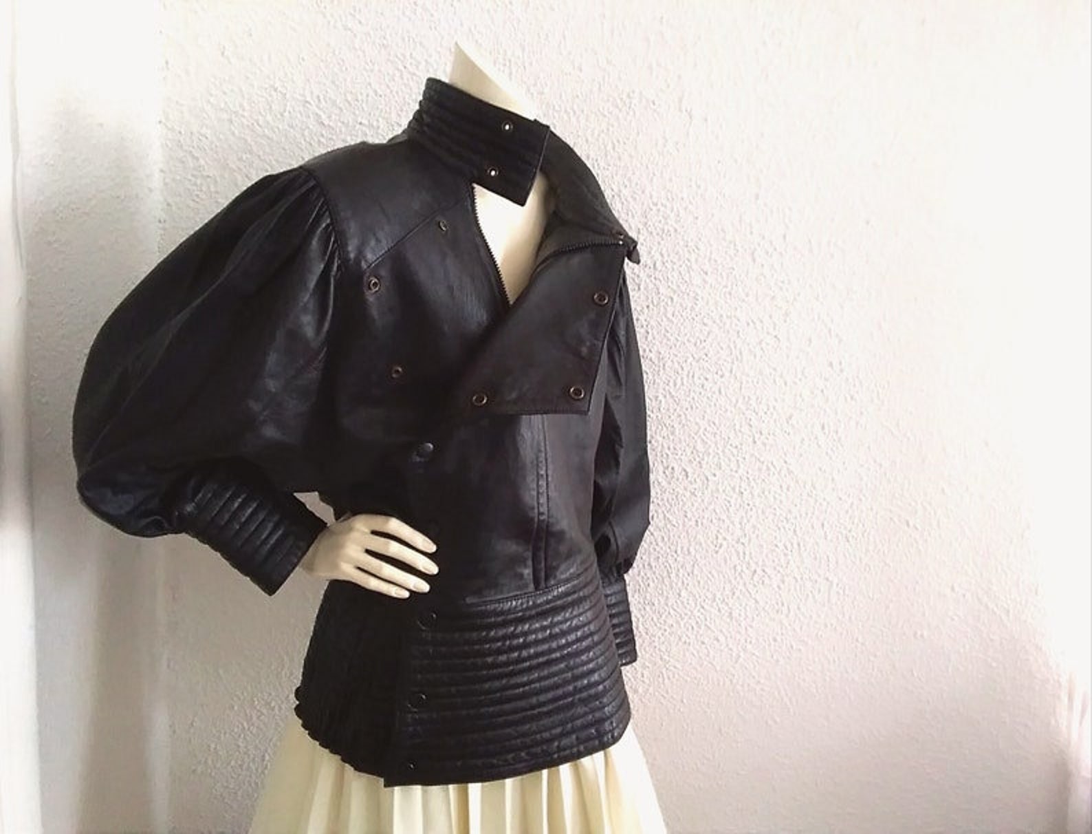 80s Extravagant Leather Jacket Dolman Sleeve Black Leather Jacket Very ...