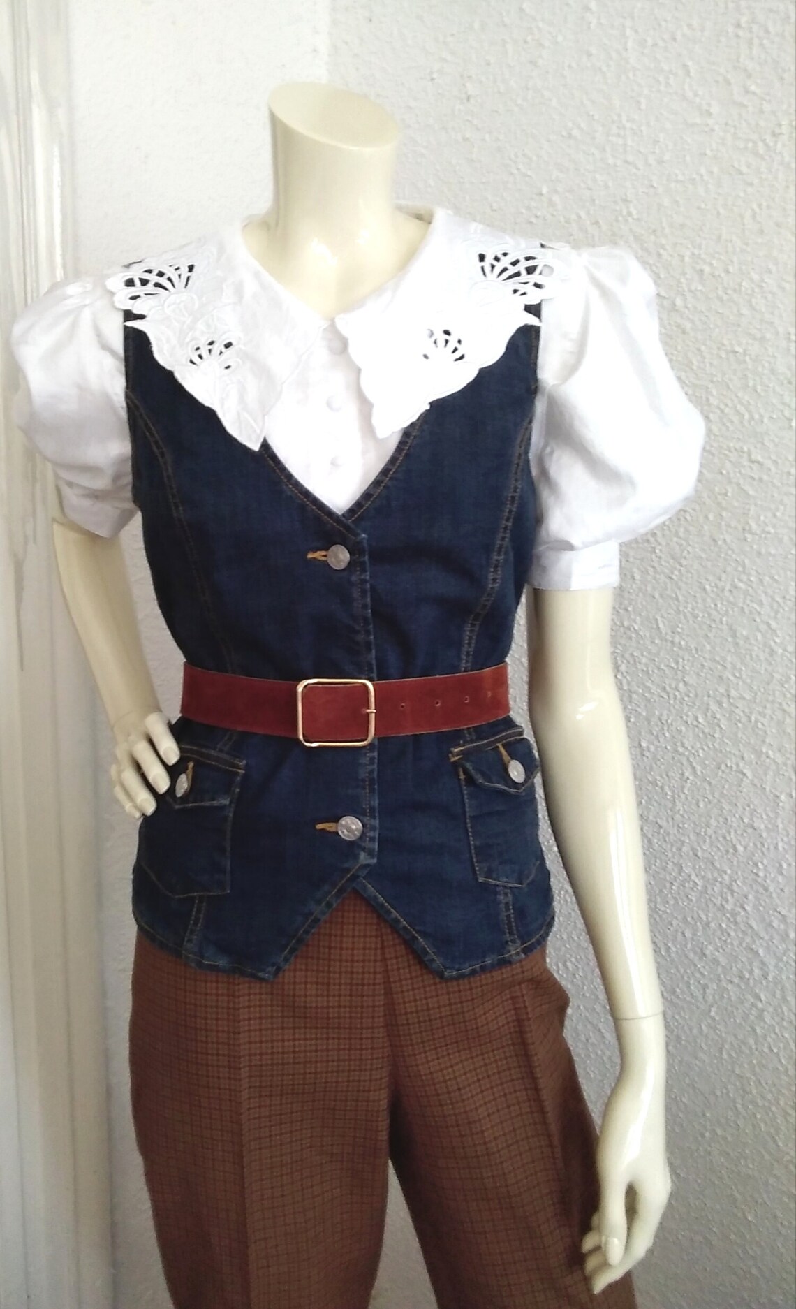 90s Vintage Jeans Vest Tomboy Vest Dark Blue Classic Denim - Etsy