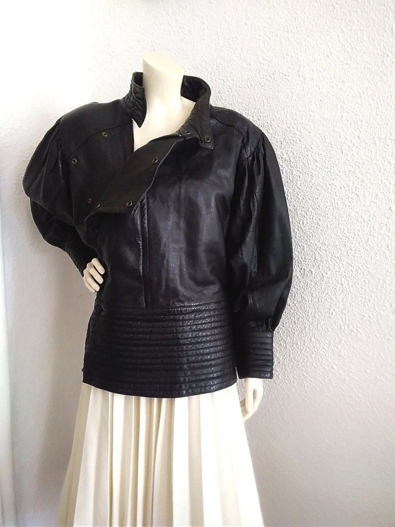 80s Extravagant Leather Jacket Dolman Sleeve Black Leather Jacket Very ...
