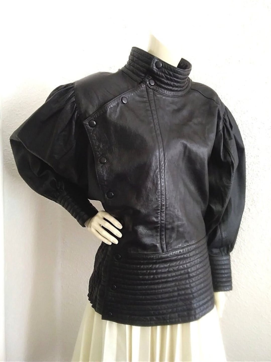 80s Extravagant Leather Jacket Dolman Sleeve Black Leather Jacket Very ...
