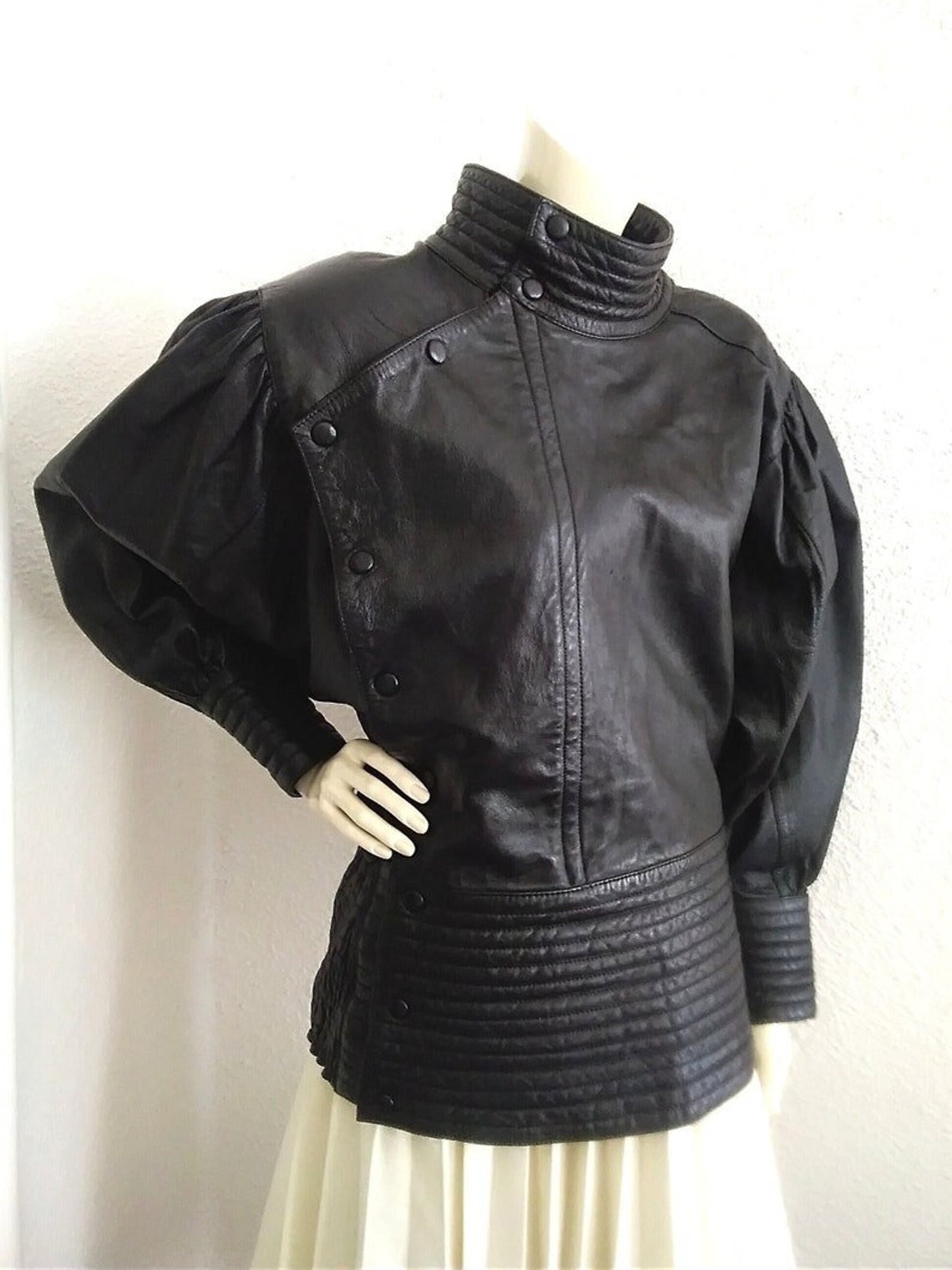 80s Extravagant Leather Jacket Dolman Sleeve Black Leather Jacket Very ...