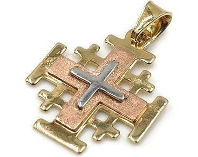 Layered Jerusalem Cross 3 Colors 14k Solid Gold Pendant - Etsy