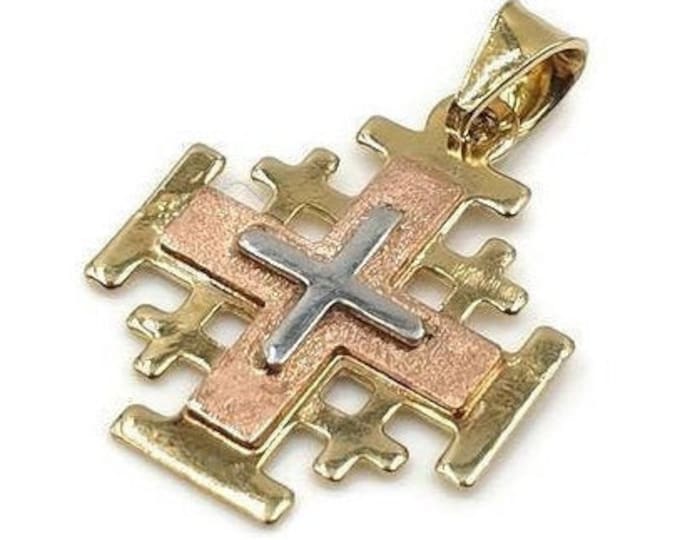 Layered Jerusalem Cross 3 Colors 14k Solid Gold Pendant - Etsy