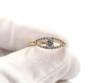 Evil Eye Ring 14K Yellow Gold With Black and White Cubic Zirconia ...