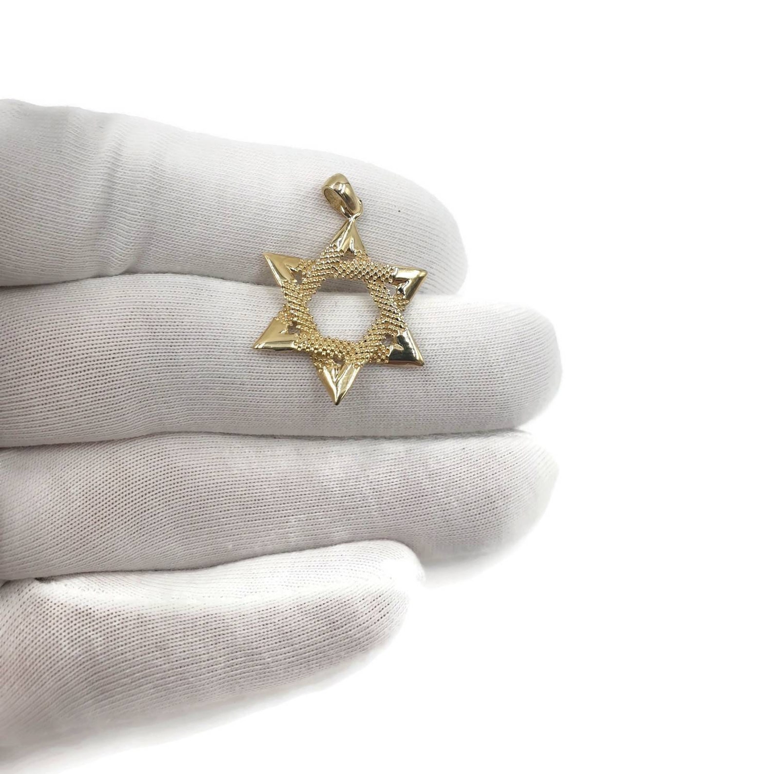 Small Interwoven Star of David Pendant 14K Solid Yellow Gold | Etsy