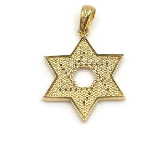 Small Interwoven Star of David 14k Solid Gold Pendant With Blue Enamel ...