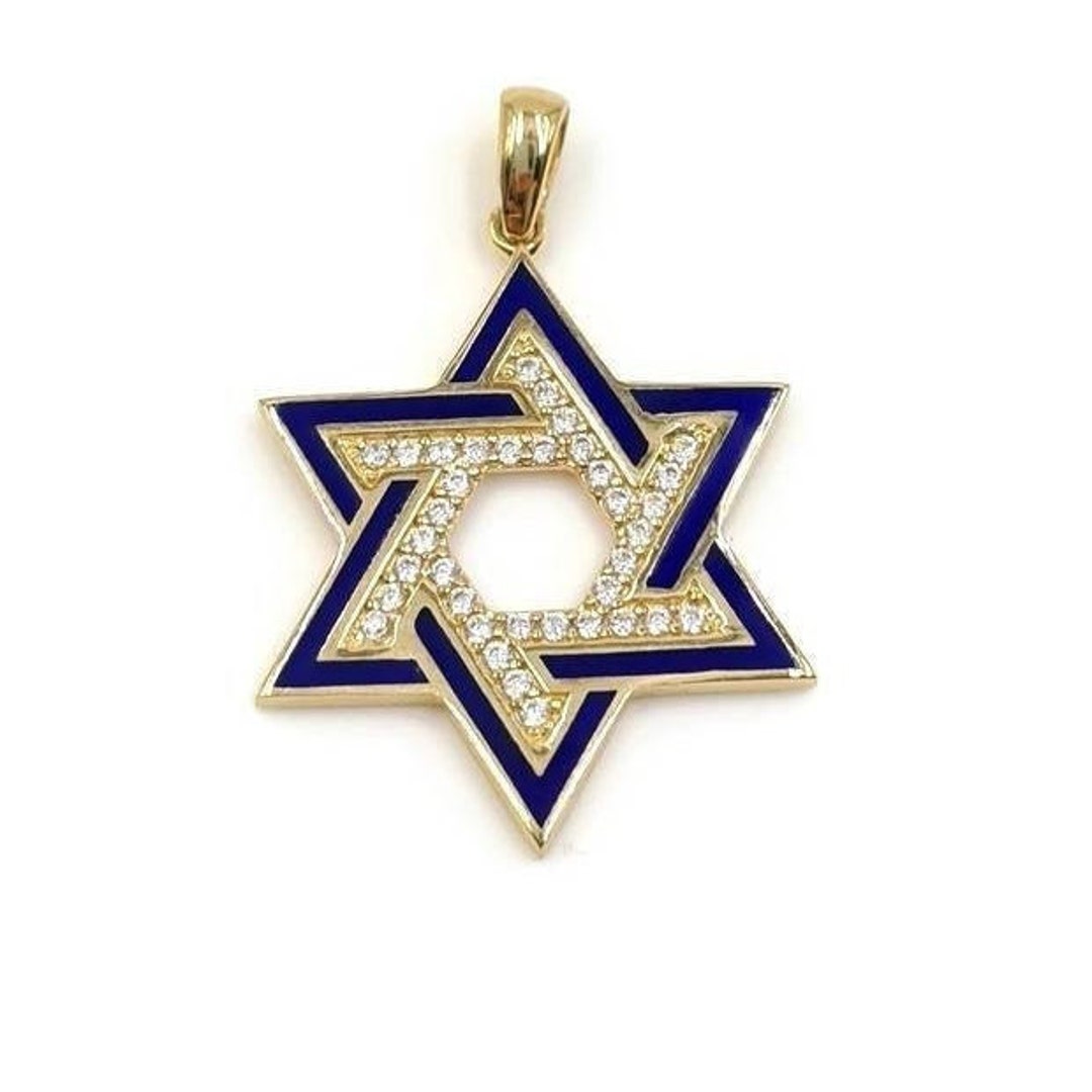 Interwoven Star of David With Blue Enamel and Cubic Zirconia 14k Solid ...