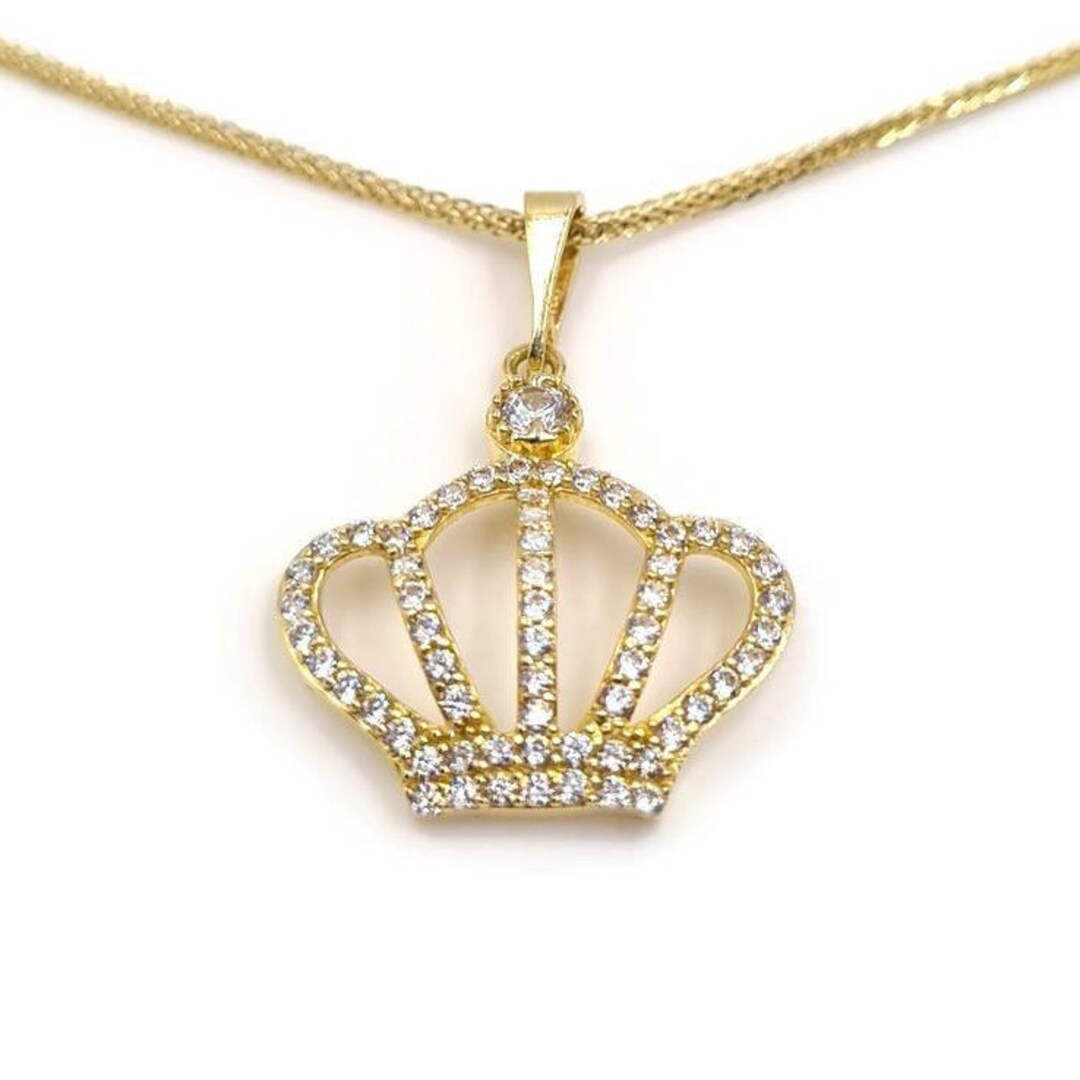 Crown Pendant 14K Solid Yellow Gold Cubic Zirconia - Etsy