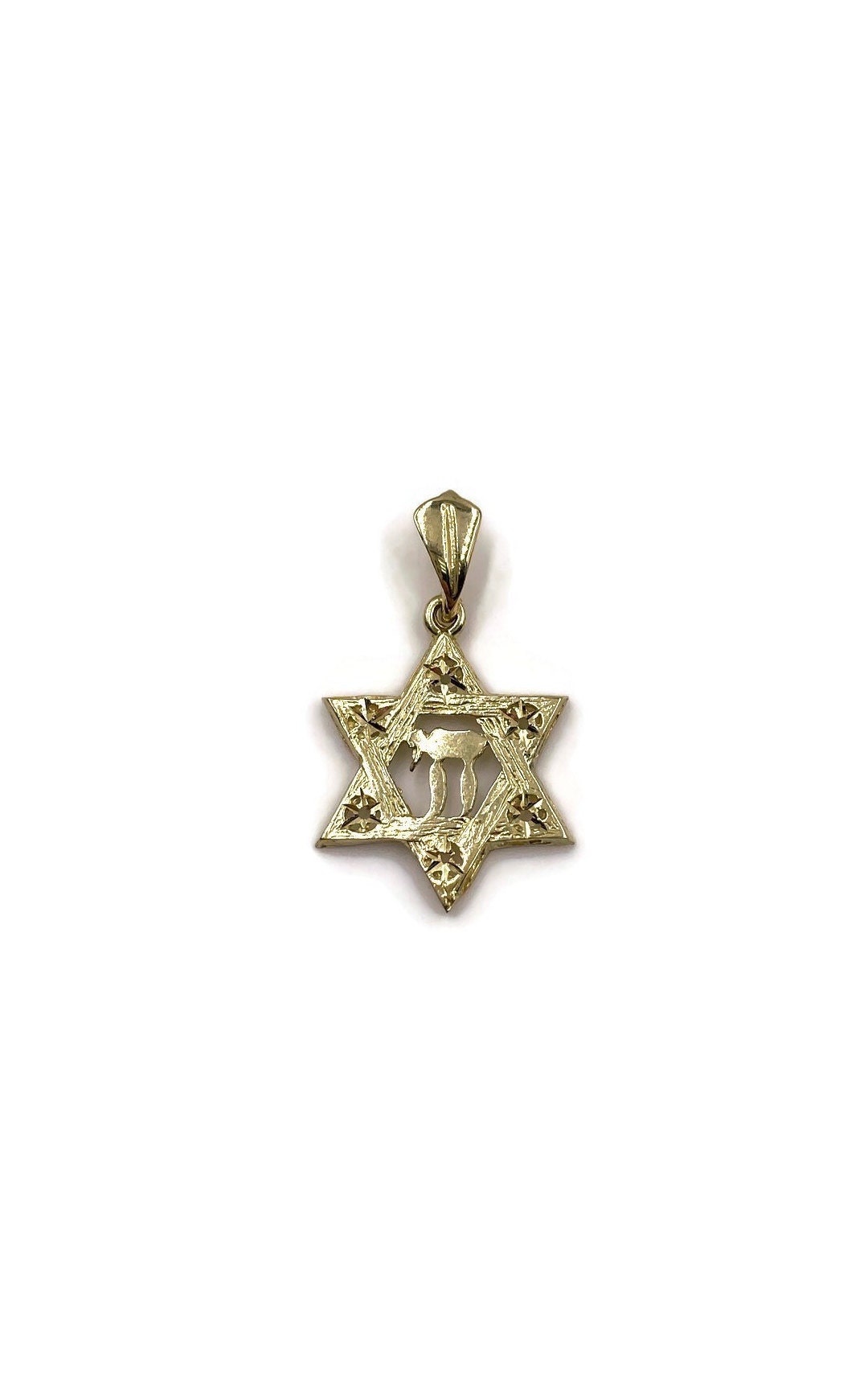 Small Star of David Pendant With Chai 14K Solid Yellow Gold - Etsy