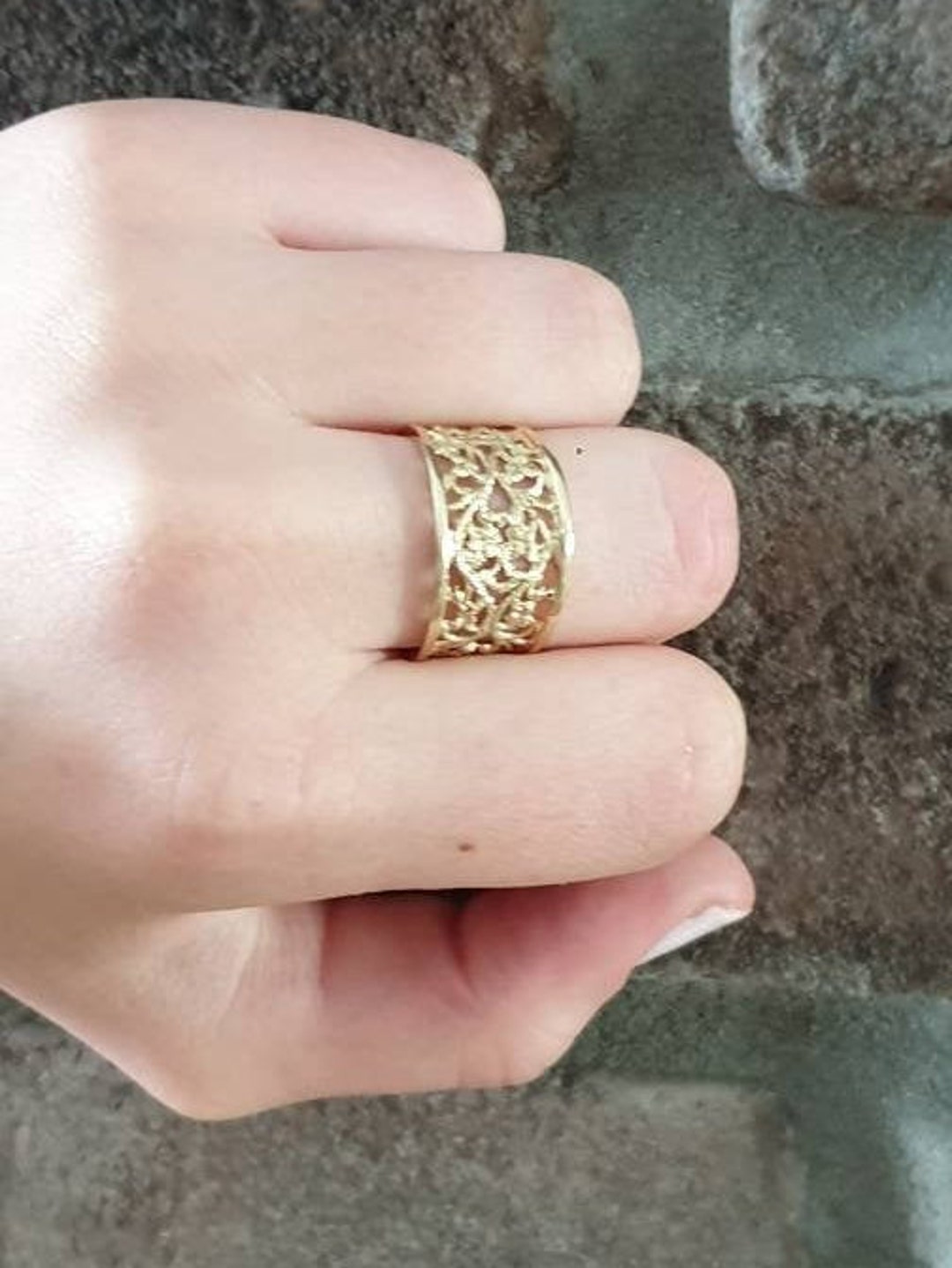 Filigree Lace Design Ring 14k Solid Yellow Gold - Etsy
