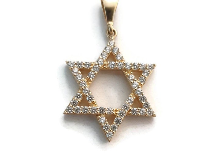 Interwoven Star of David Pendant 14K Solid Yellow Gold With Cubic ...