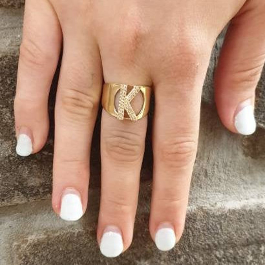 K Initial Letter Ring With Cubic Zirconia - Etsy