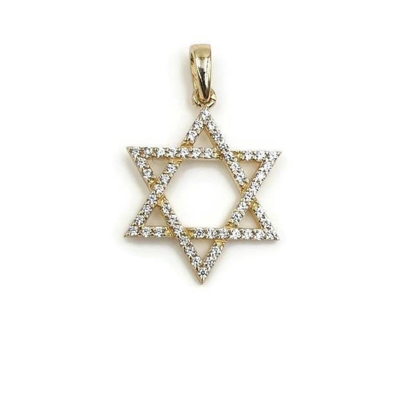 Interwoven Star of David Pendant With Cubic Zirconia 14K Solid Yellow ...