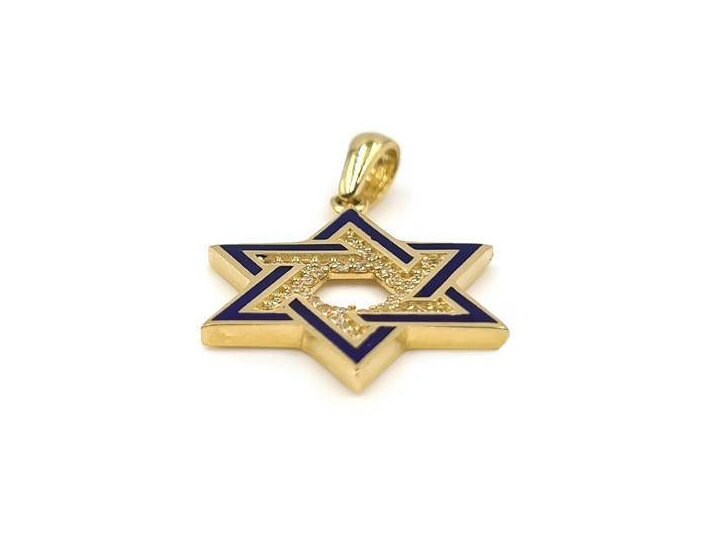 Small Interwoven Star of David 14k Solid Gold Pendant With Blue Enamel ...