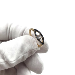 Evil Eye Ring 14K Yellow Gold With Black and White Cubic Zirconia ...