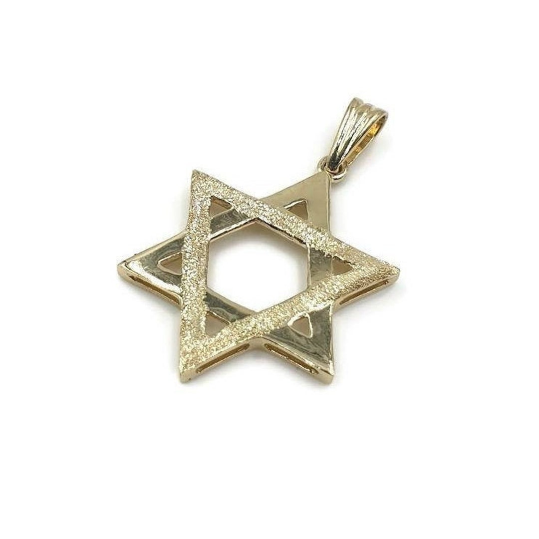 Large Star of David Polished and Matte 14K Solid Gold Pendant - Etsy