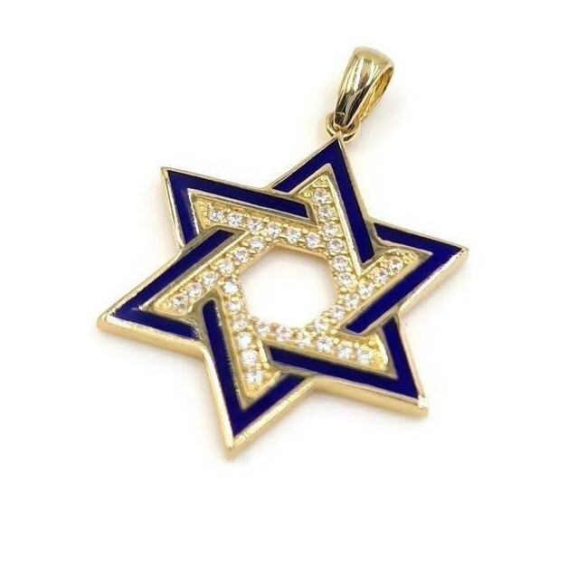 Interwoven Star of David With Blue Enamel and Cubic Zirconia 14k Solid ...
