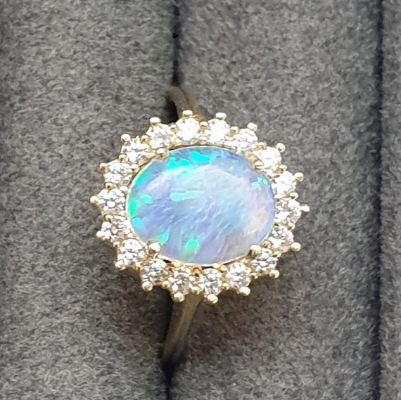Princess Diana White Fire Opal Gold Engagement Ring 14K Yellow October Birthstone Ring Oval Cubic Zirconia Etsy