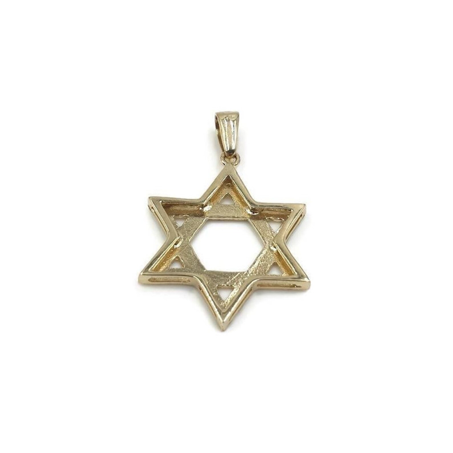 Large Star of David Polished and Matte 14K Solid Gold Pendant - Etsy