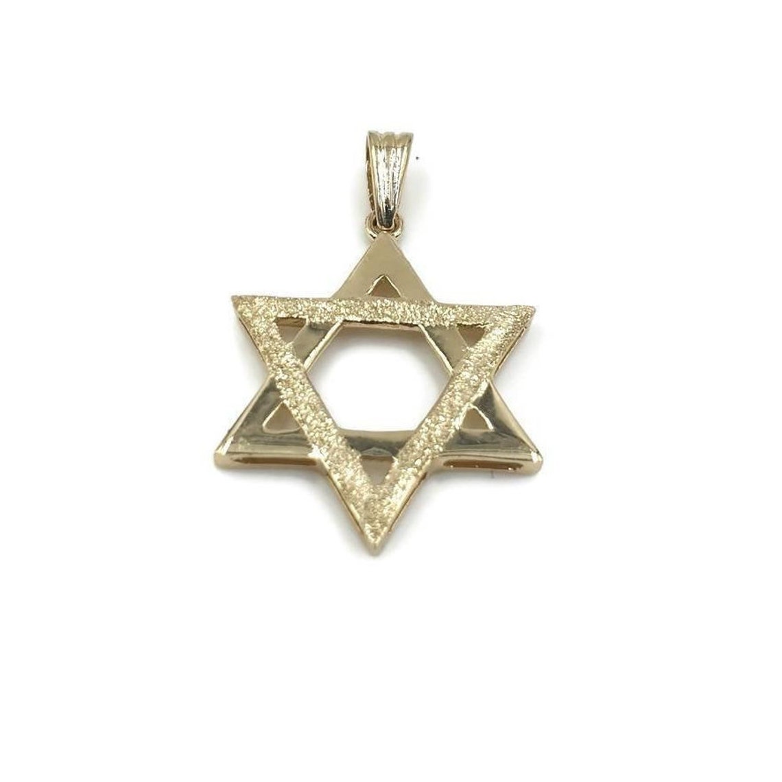 Large Star of David Polished and Matte 14K Solid Gold Pendant - Etsy