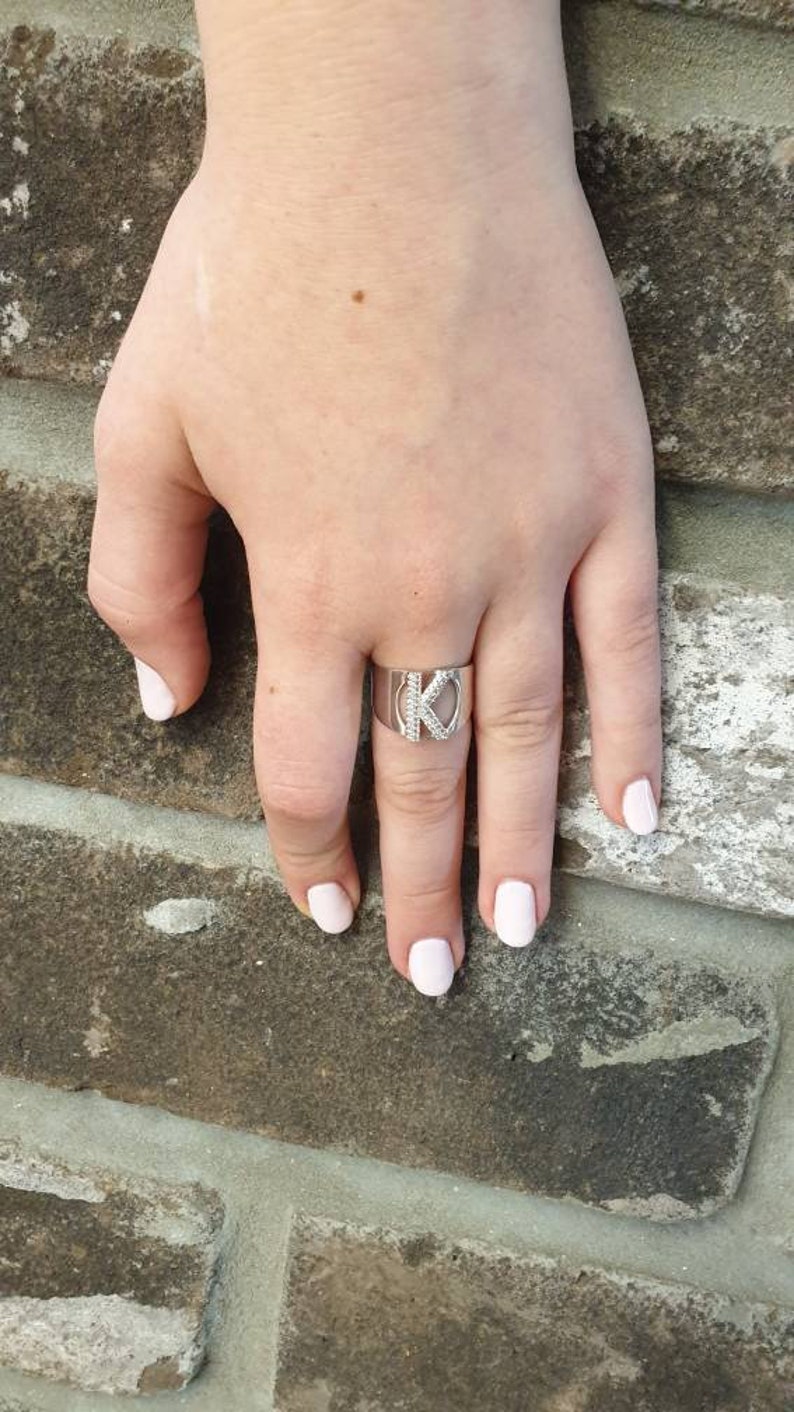 K Initial Letter Ring With Cubic Zirconia | Etsy
