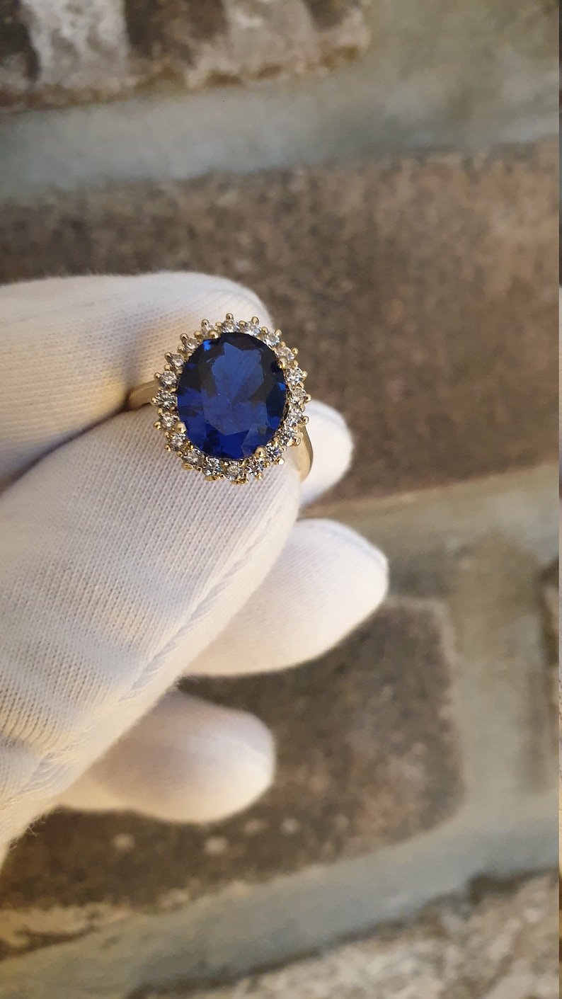 Princess Diana Blue Sapphire Engagement Ring Gold 14K Yellow, September ...