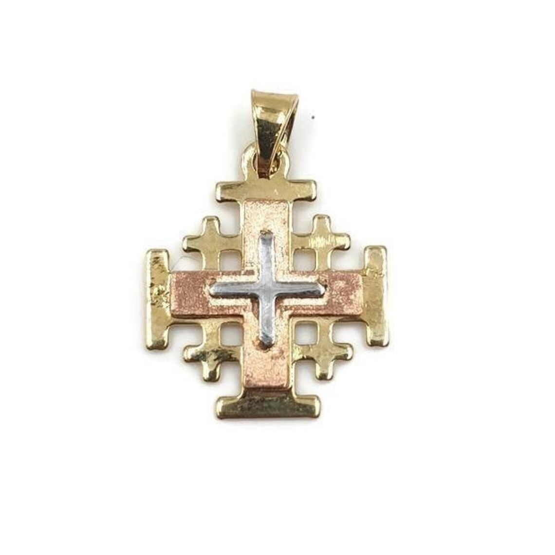 Layered Jerusalem Cross 3 Colors 14k Solid Gold Pendant | Etsy