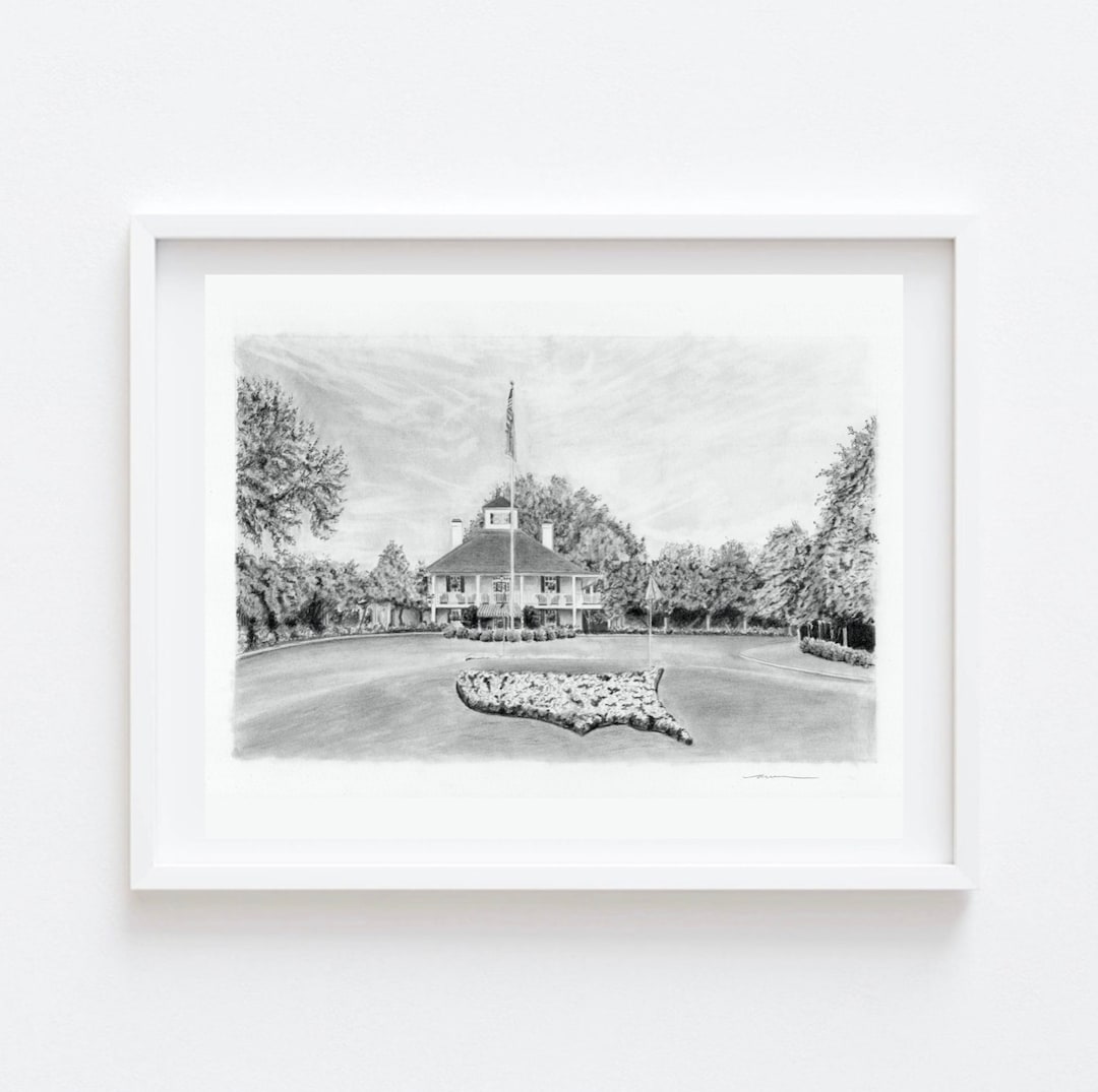 Augusta National Clubhouse Reproduction - Photo Realistic Black and ...