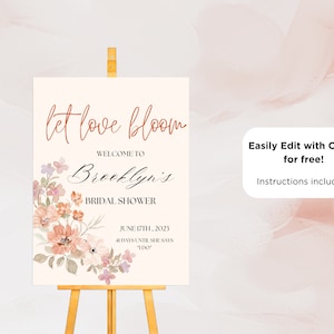 Let Love Bloom Bridal Shower Welcome Sign Digital Template - Etsy