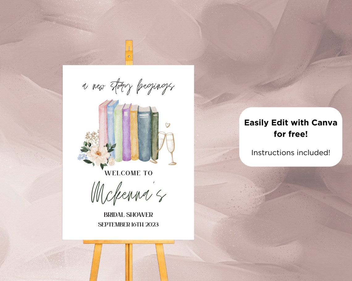 Book Themed Bridal Shower Welcome Sign Digital File - Etsy