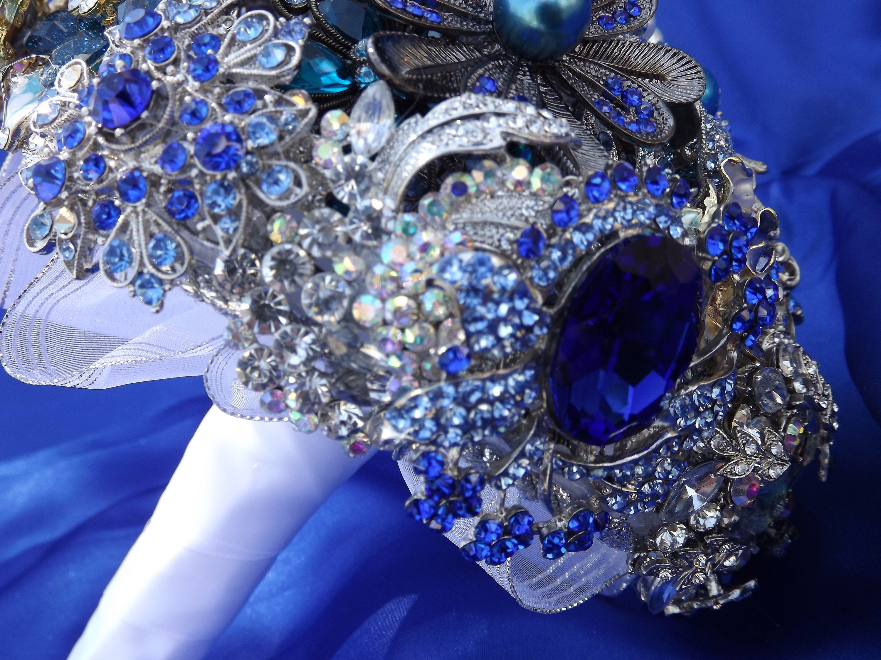 Gorgeous UNIQUE Blue and Silver BROOCH BOUQUET - Etsy