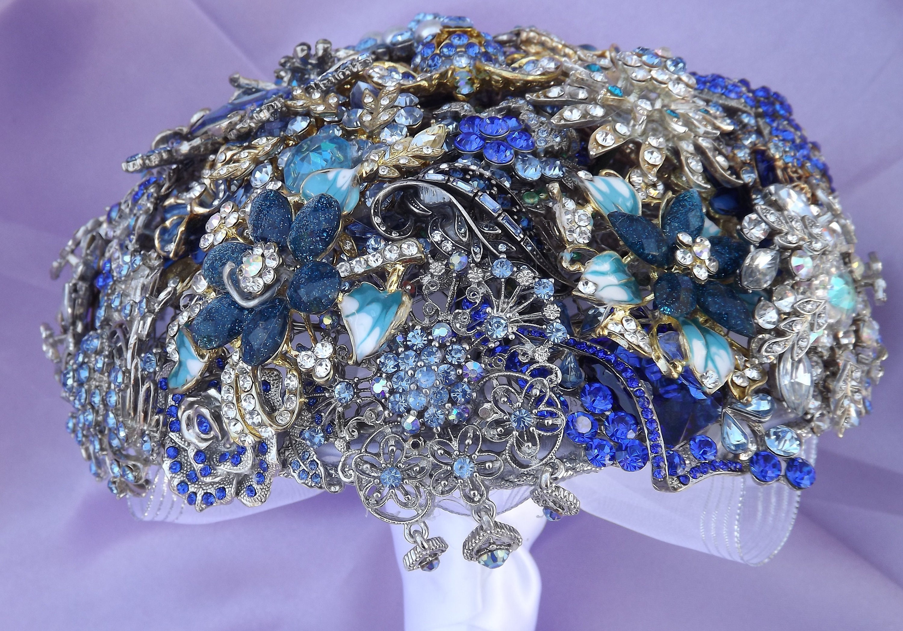 Gorgeous UNIQUE Blue and Silver BROOCH BOUQUET - Etsy