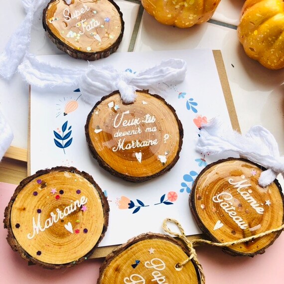 Personalized Wooden Magnet Godmother Card Godfather Message - Etsy