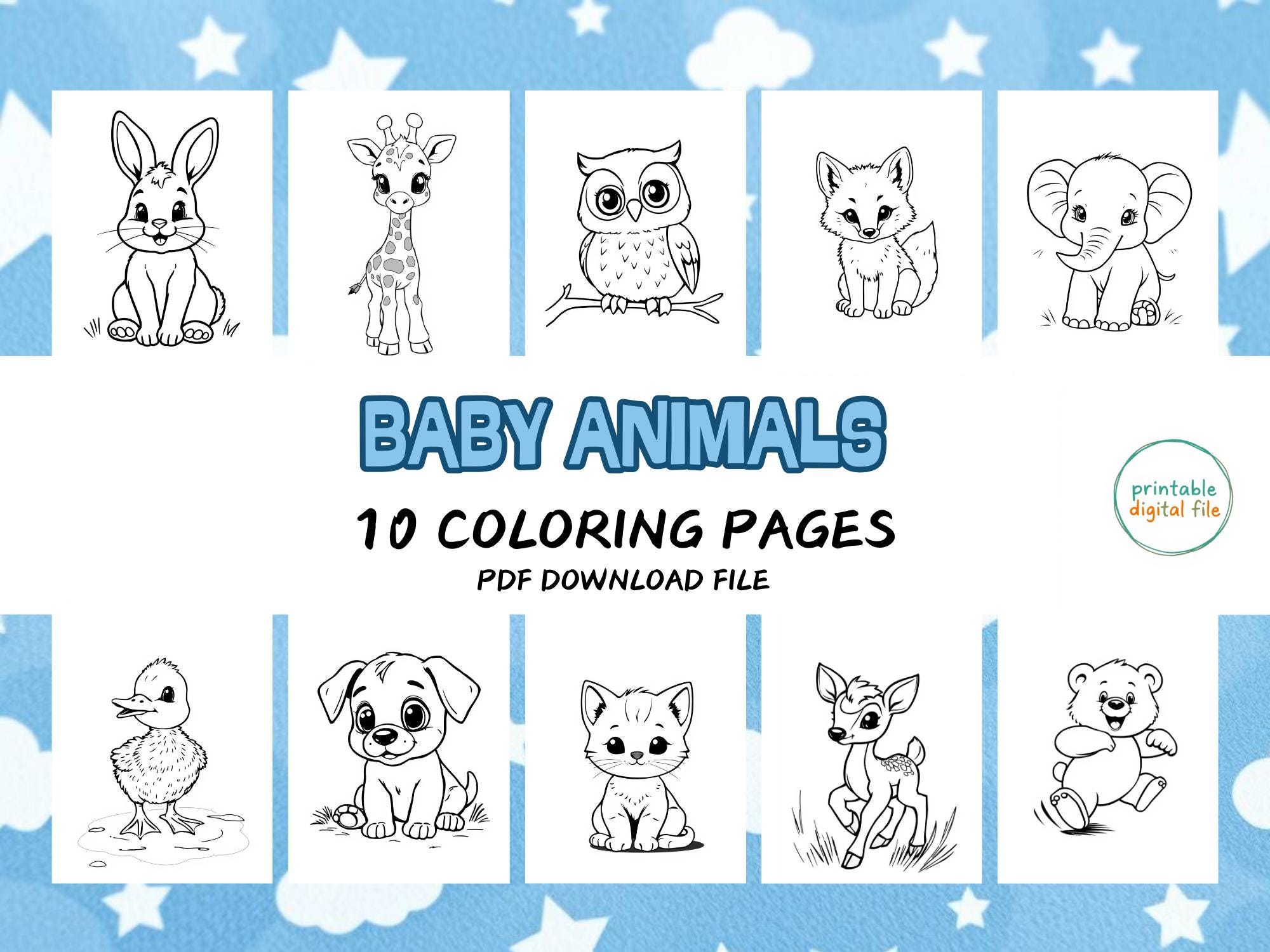 Baby Animals Coloring Pages | Printable Colouring Digital Book for Kids ...