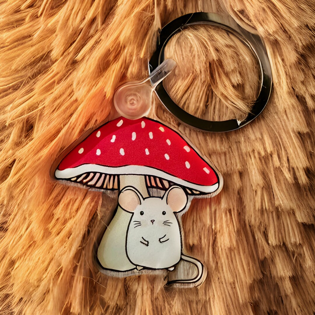 Little Mouse and Mushroom Keychain, Mouse Keychain, Mushroom Keychain ...