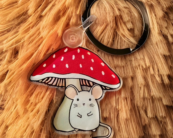 Little Mouse and Mushroom Keychain, Mouse Keychain, Mushroom Keychain ...