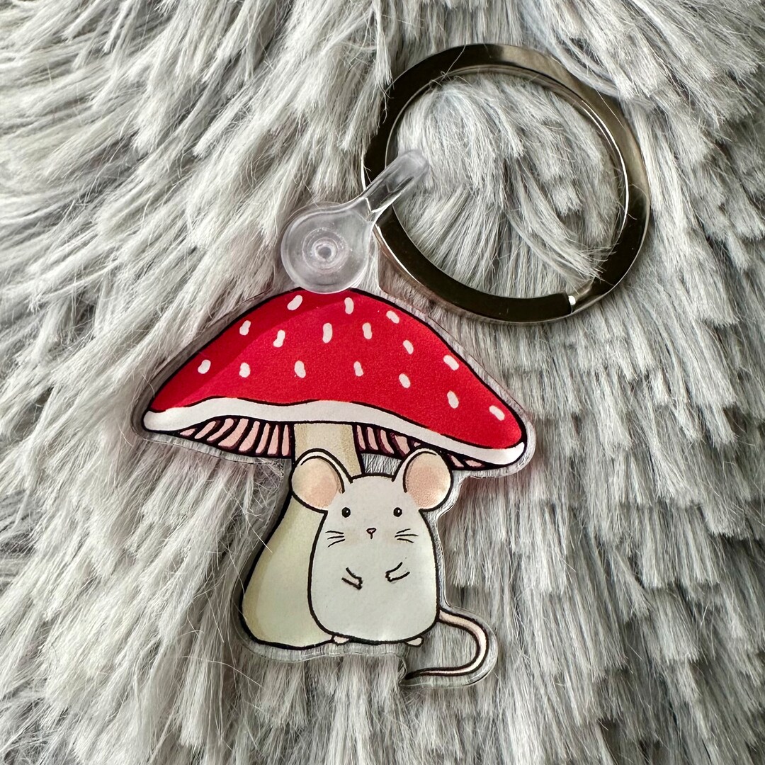 Little Mouse and Mushroom Keychain, Mouse Keychain, Mushroom Keychain ...