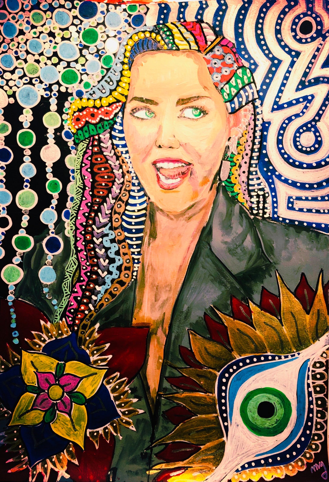 MILEY CYRUS Original Signed Acrylic 40-30 Unique Piece Frame Offered ...