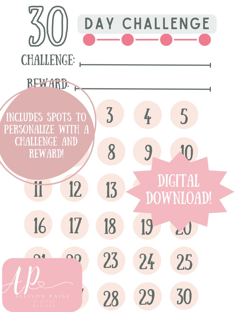 30 Day Challenge, Tracker, Printable, Template, Compatible With Ipad ...