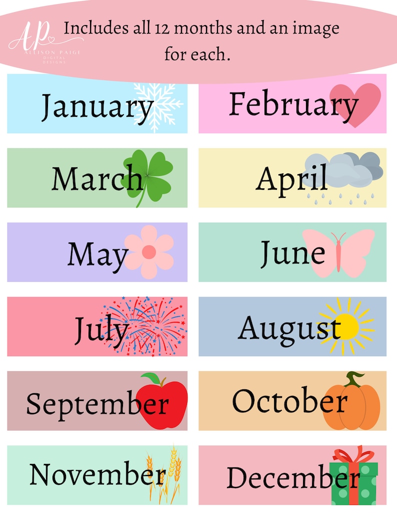 Months of the Year- Digital Download/ Printable - Etsy