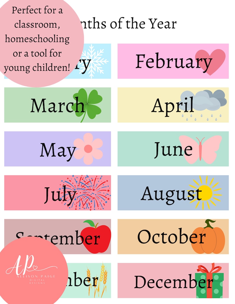 Months of the Year- Digital Download/ Printable - Etsy