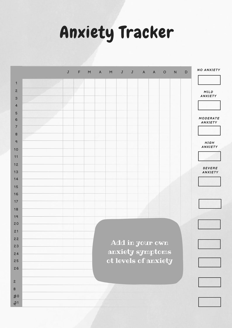 Anxiety Tracker, Mental Health, Track Daily Anxiety Levels - Printable ...