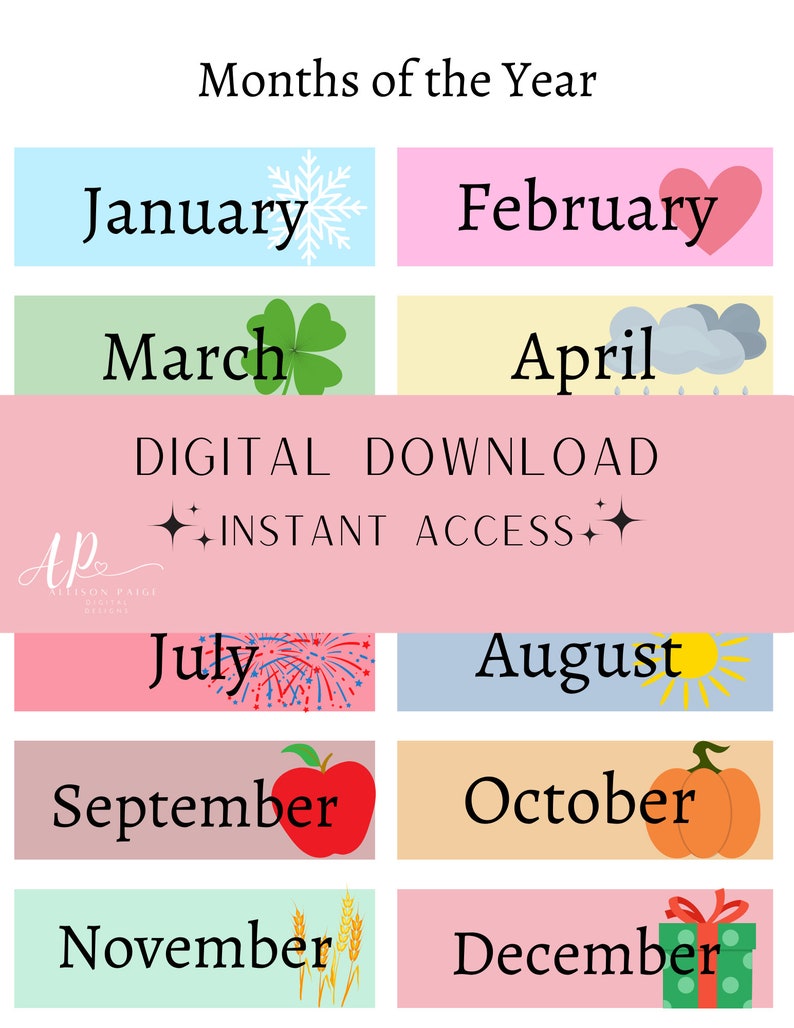 Months of the Year- Digital Download/ Printable - Etsy Australia