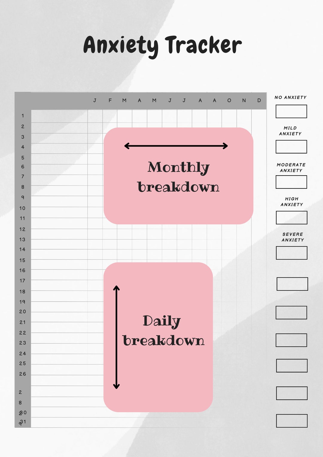 Anxiety Tracker, Mental Health, Track Daily Anxiety Levels - Printable ...