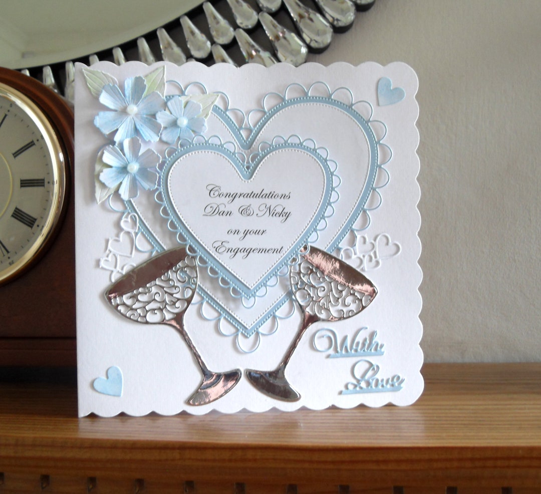 Handmade Personalised Engagement Card - Hearts & Flowers. - Etsy UK