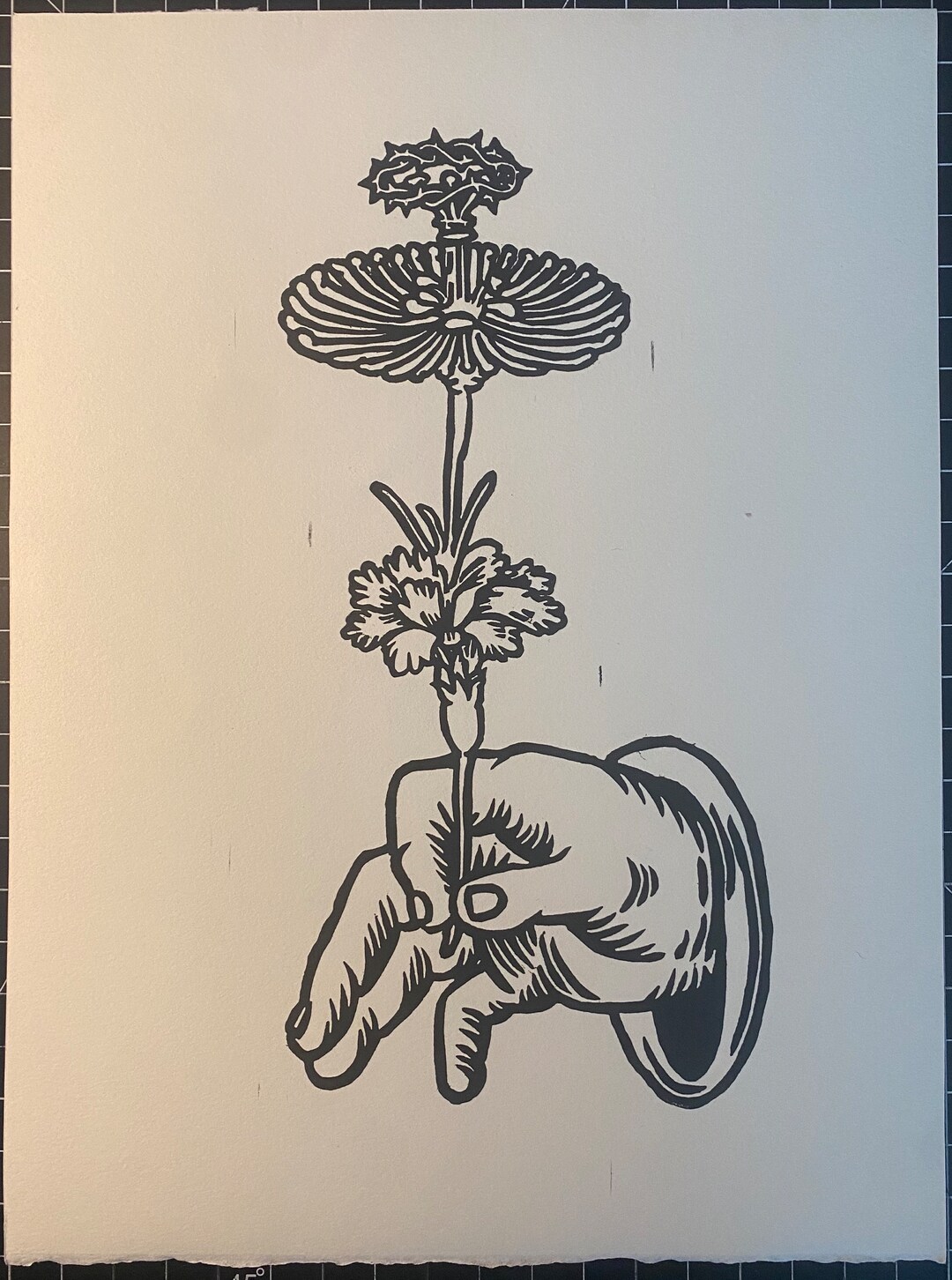 Hand With a Pink Original Linocut Print - Etsy