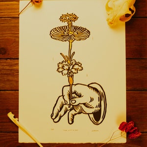 Hand With a Pink Original Linocut Print - Etsy