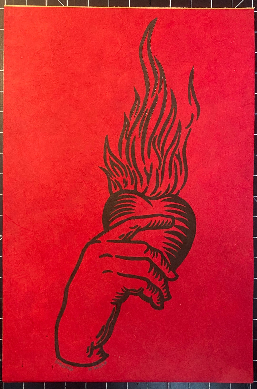 Burning Heart Original Linocut Print - Etsy