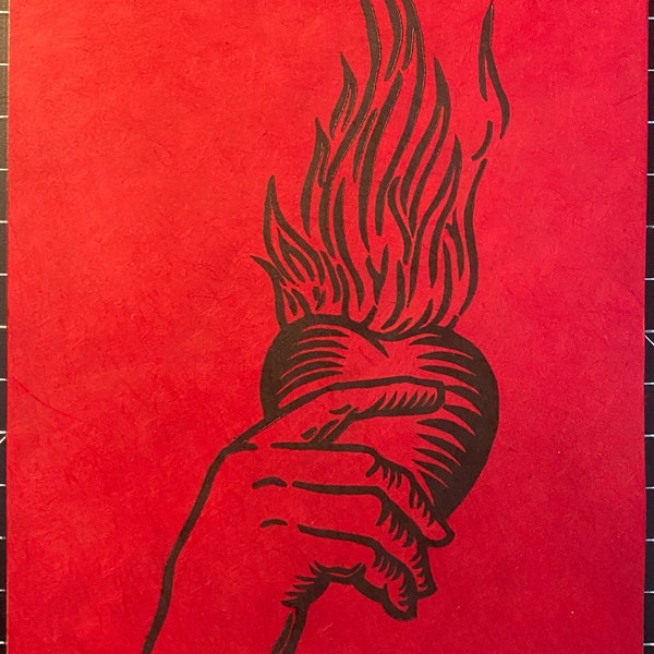 Heart Linocut - Etsy