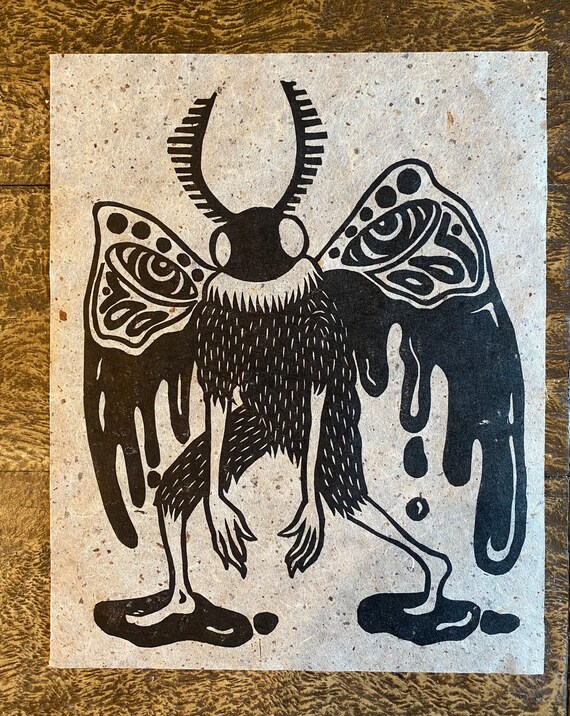 Mothman Original Linocut Print - Etsy